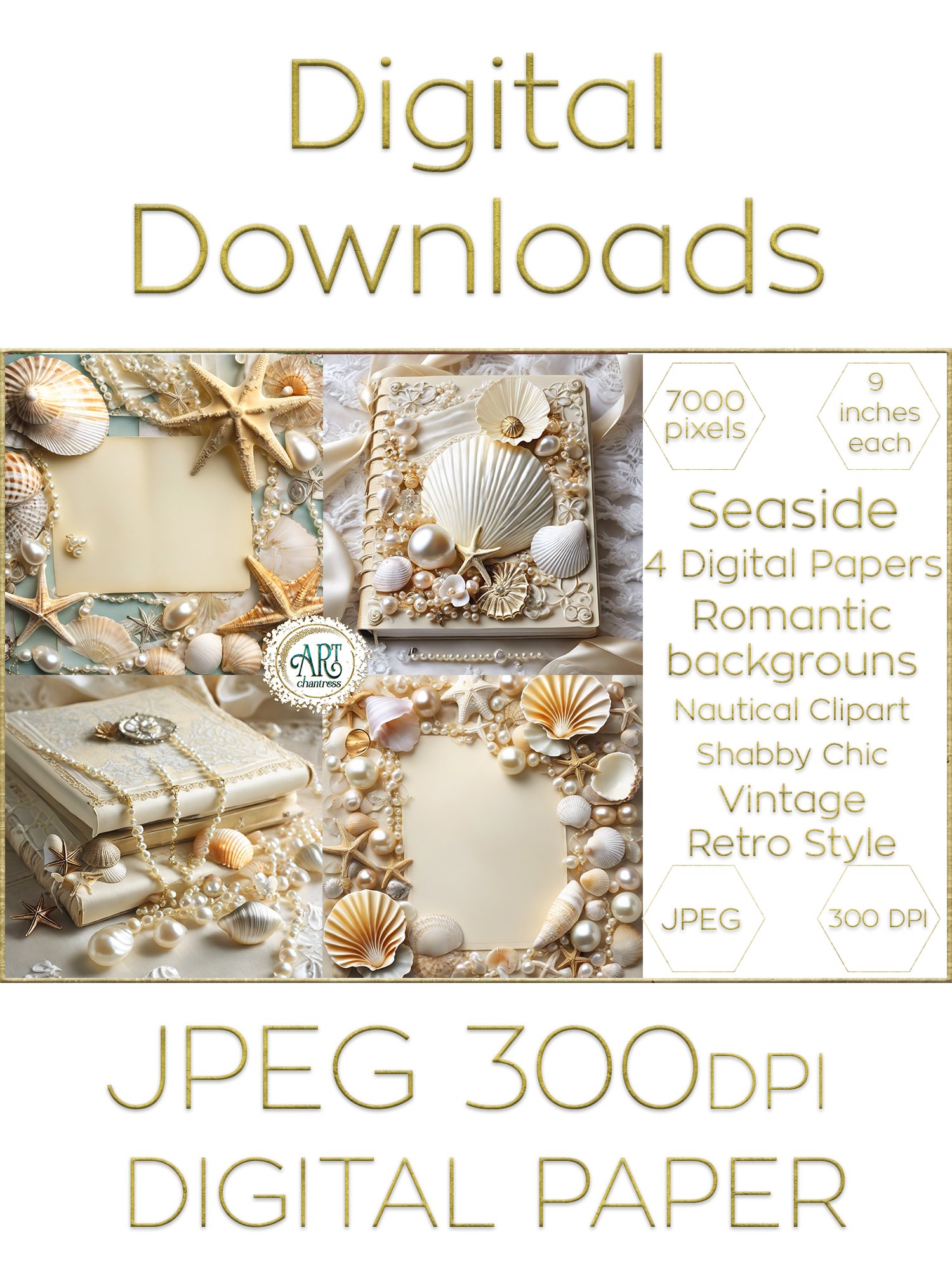 Vintage Cosy Beach Seaside Romantic Digital Papers (3876543)