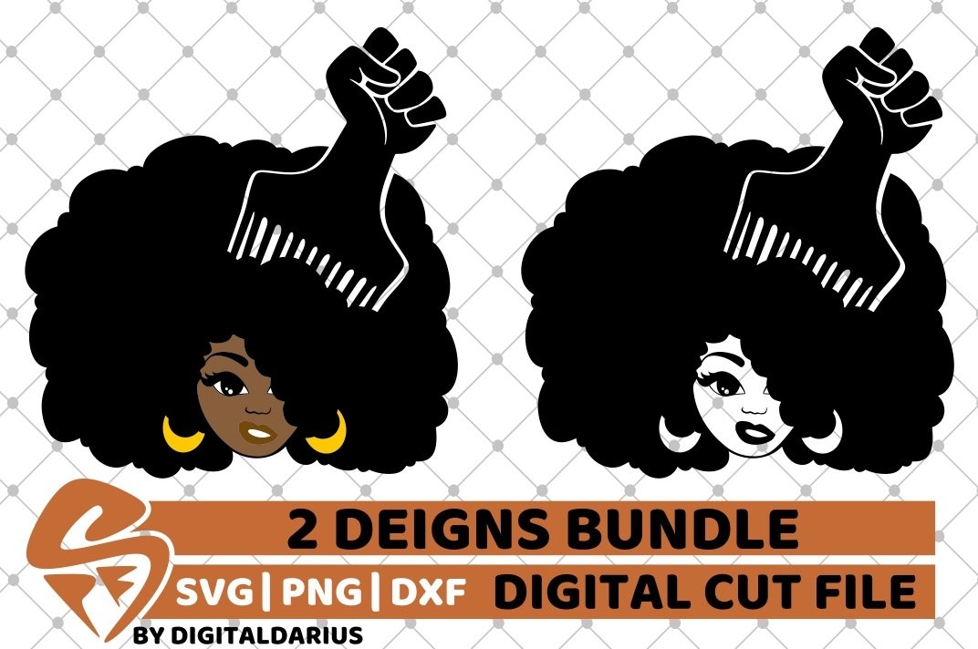 2x Black Woman with Hair Comb svg, Melanin, Fist svg, Power