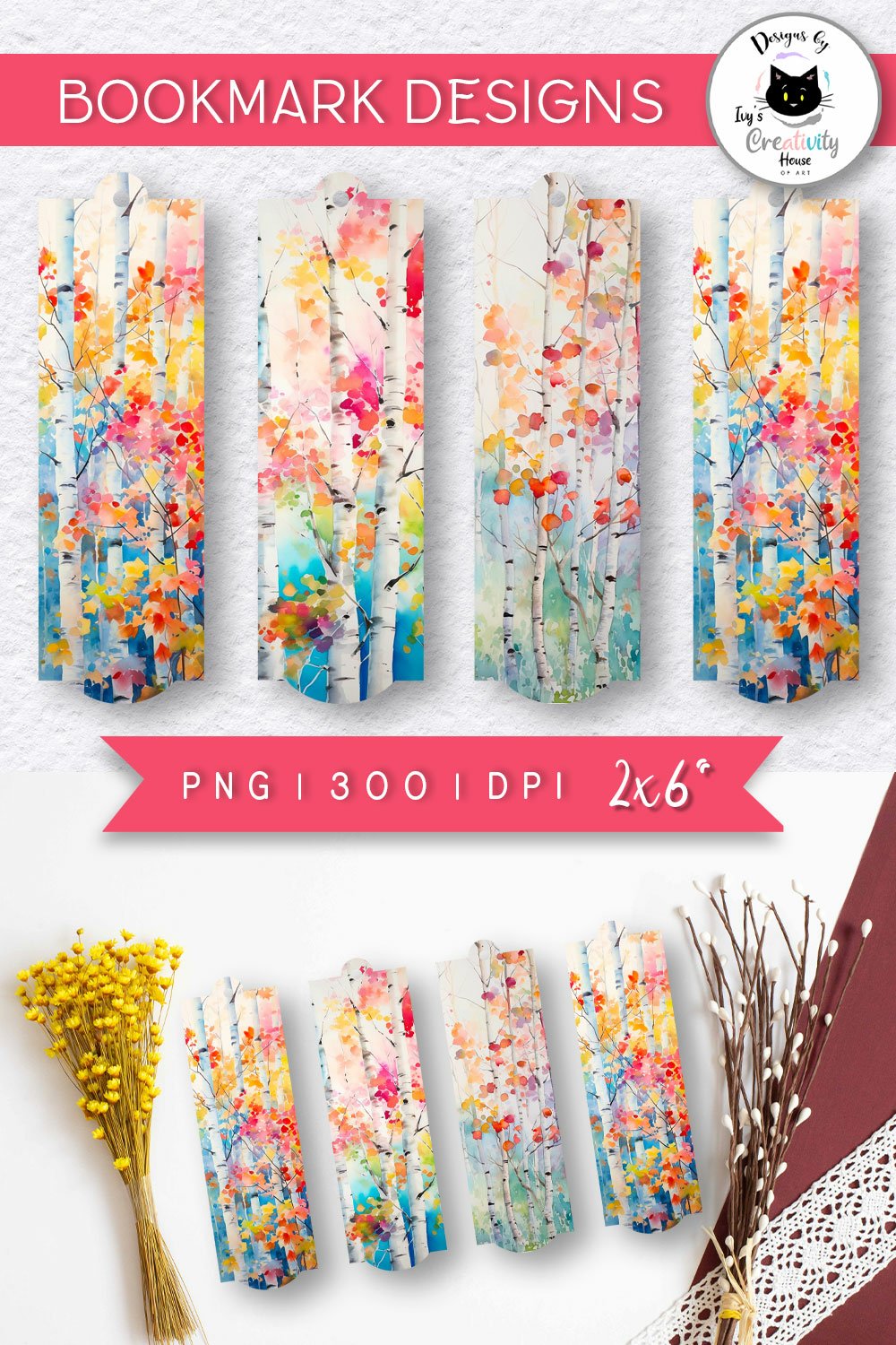 Birch Forest Bookmark Designs | Watercolor Nature Bookmarks