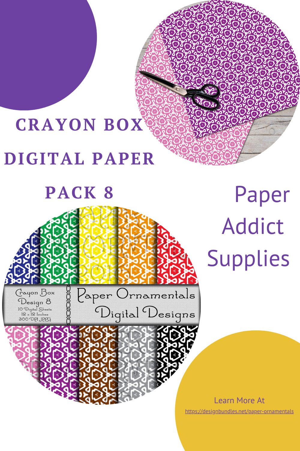 Crayon Box Set 8 Digital Paper For Crafts & Background