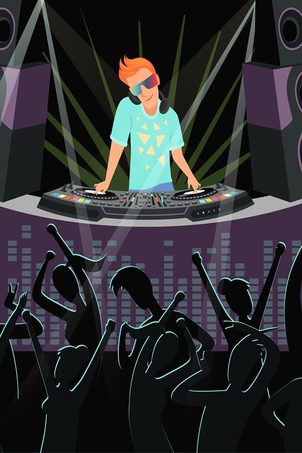 DJ party background. Background illustrations of disco party
