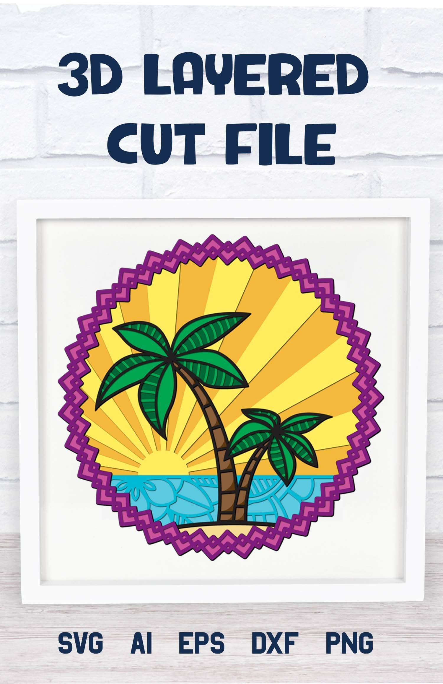 3d SVG Layered Palm Tree | Tropical Sunset