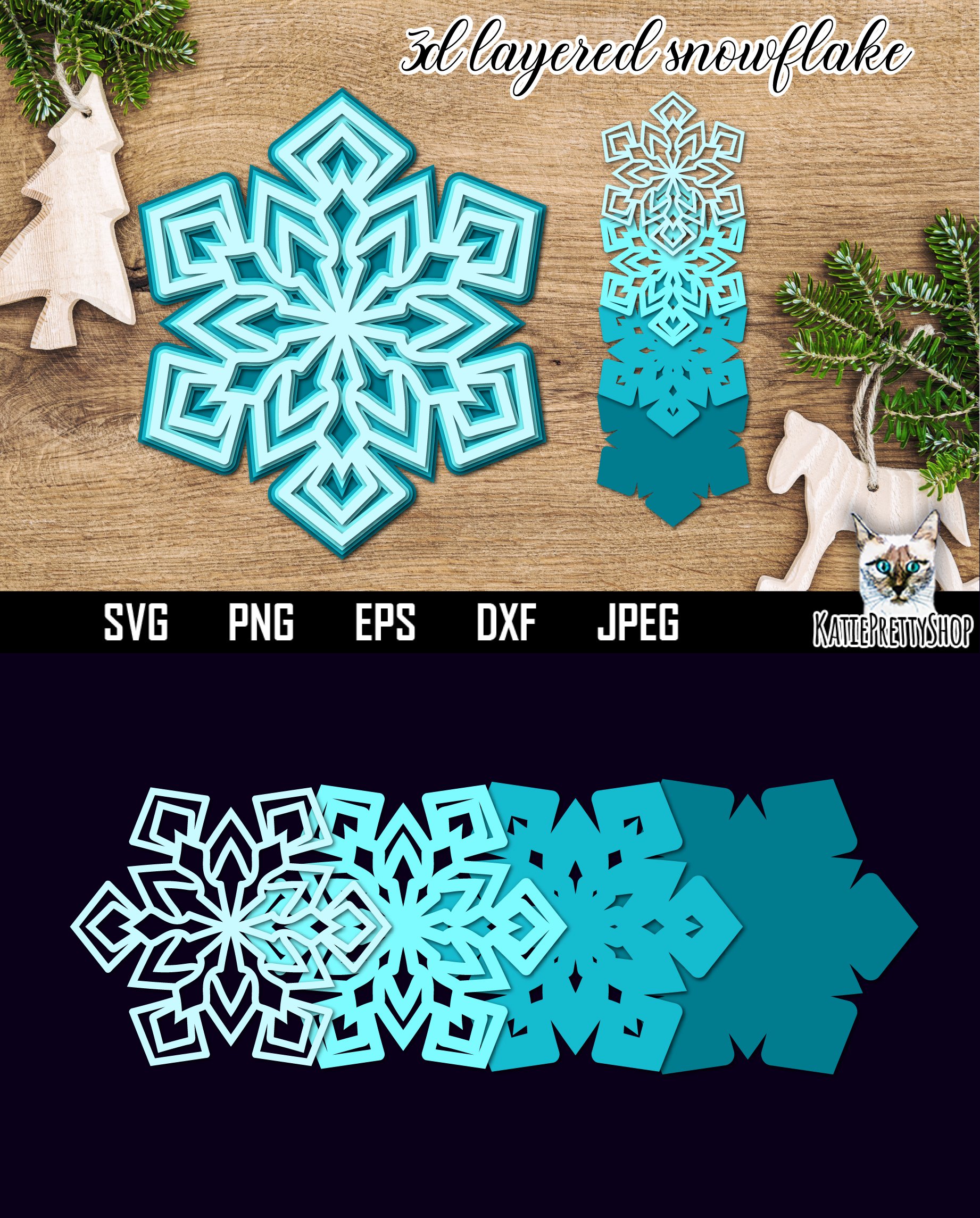 Layered SVG for cricut. Christmas 3d Snowflake cut (2079973)