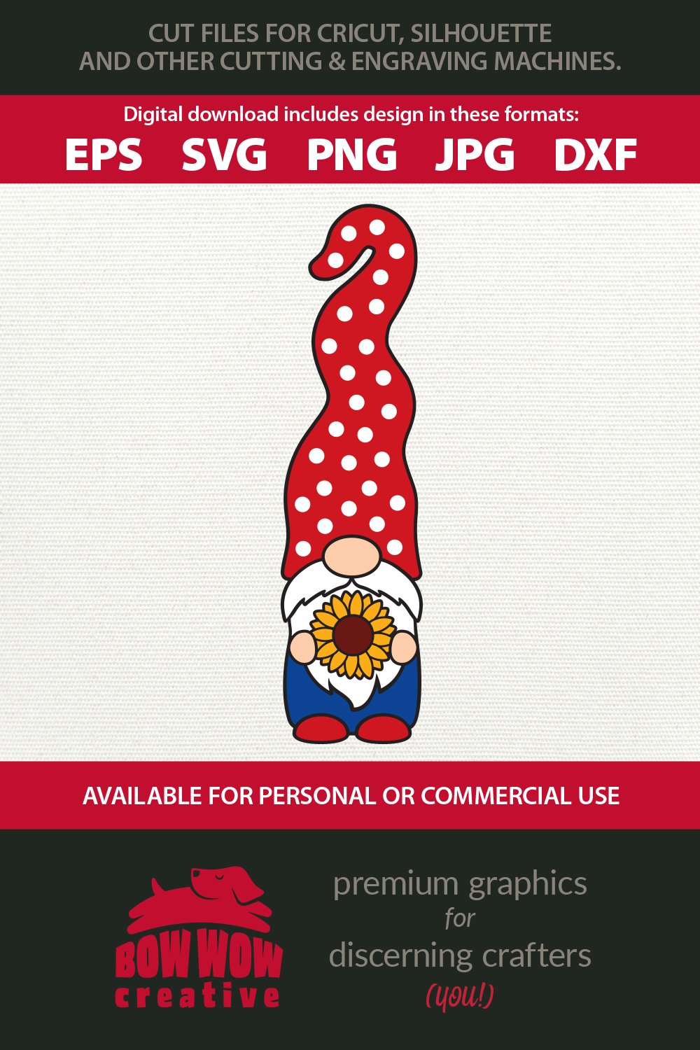 Summer Gnome Holding Sunflower SVG Cutting File & Clipart