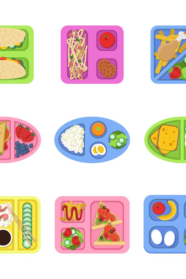 Lunch box. School fresh healthy food in plastic containers w