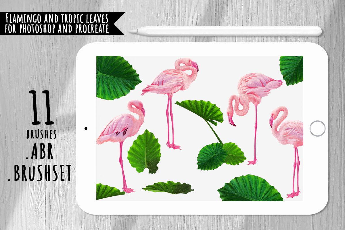 Flamingo and tropic leaves brushes for Photoshop, Procreate
