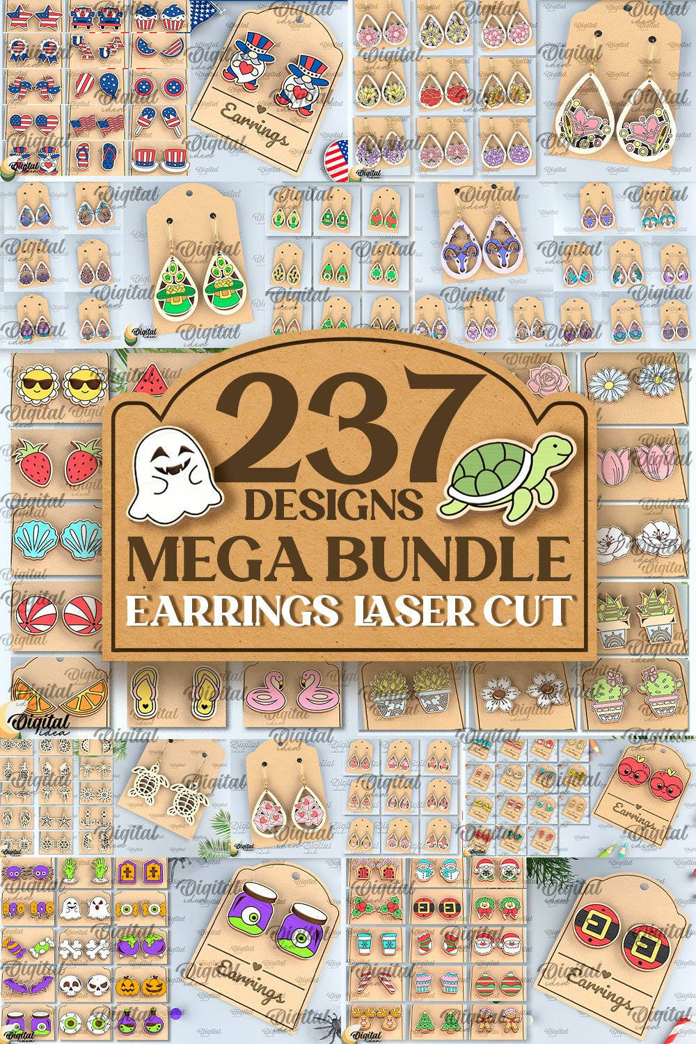 Earrings laser cut Mega bundle. Engraved jewelry (4071652)