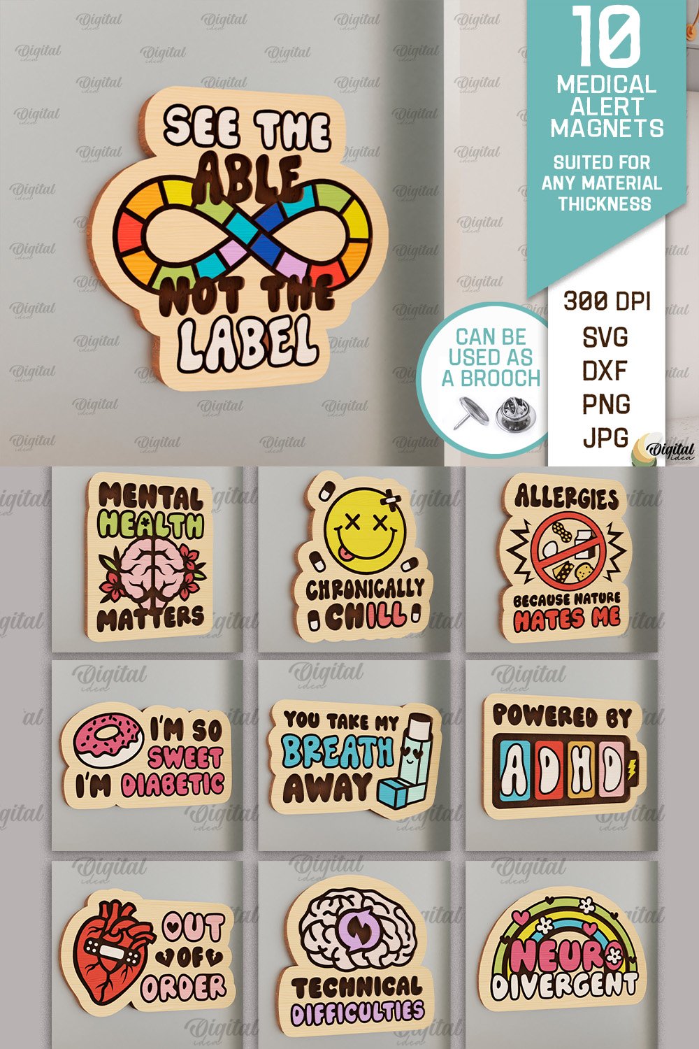 Medical Alert Magnets Laser Cut Bundle. Wooden Magnets SVG