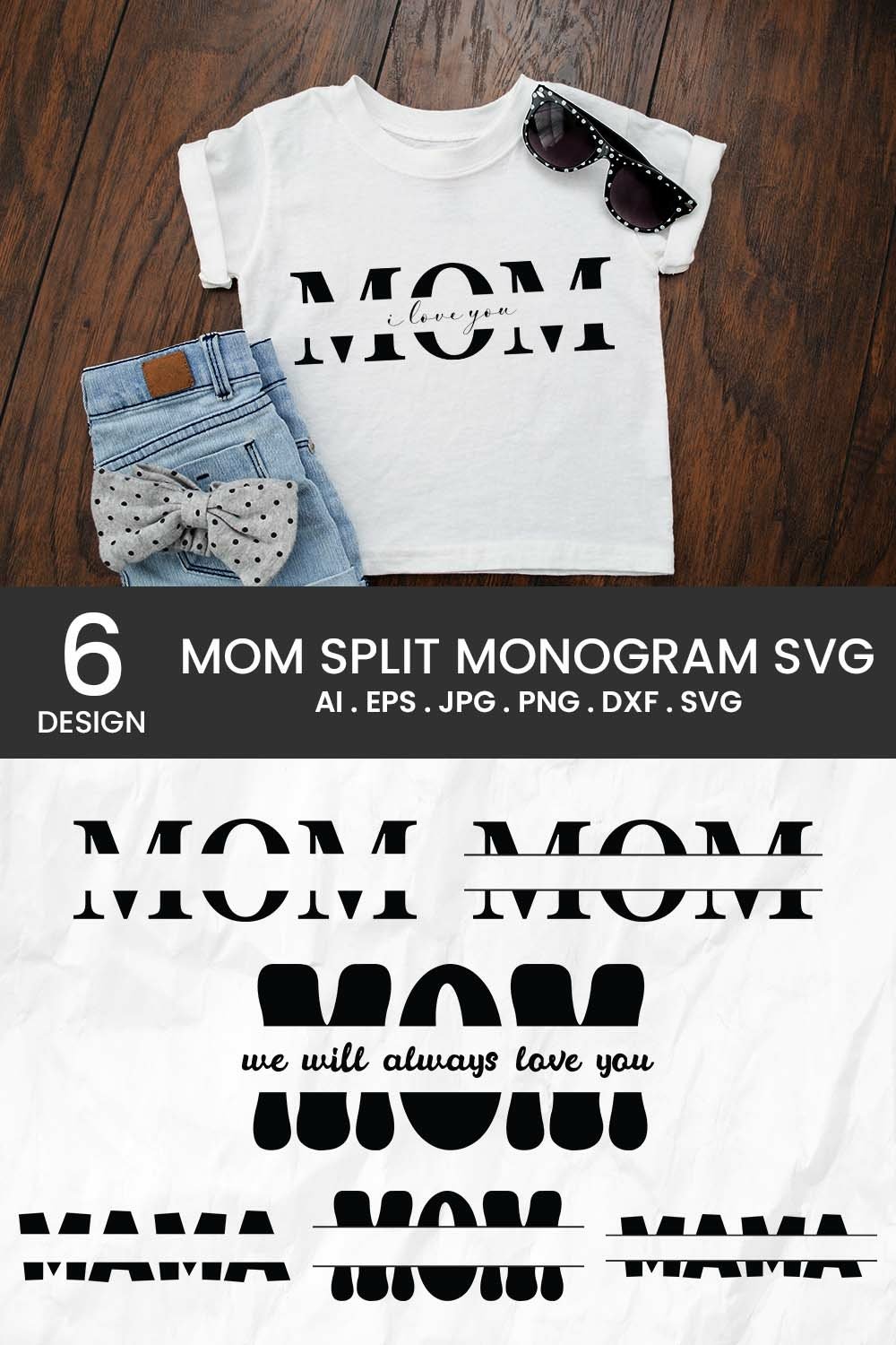 Mom Split Monogram SVG with 6 Variations