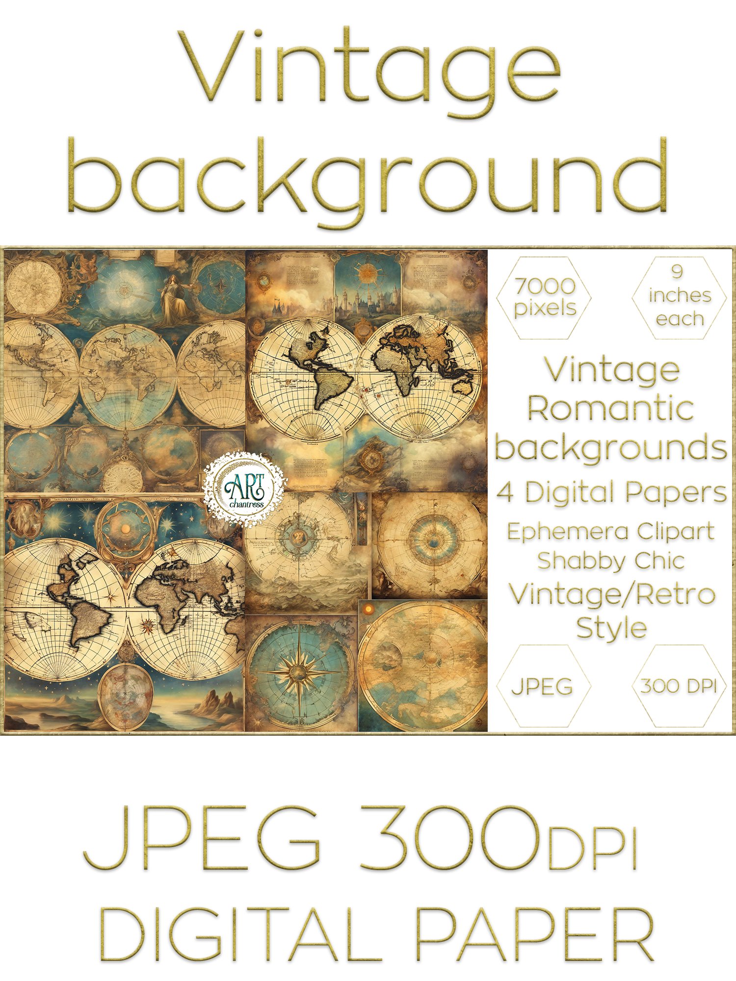 Victorian Old Fantasy Maps Scrapbook digital papers textures