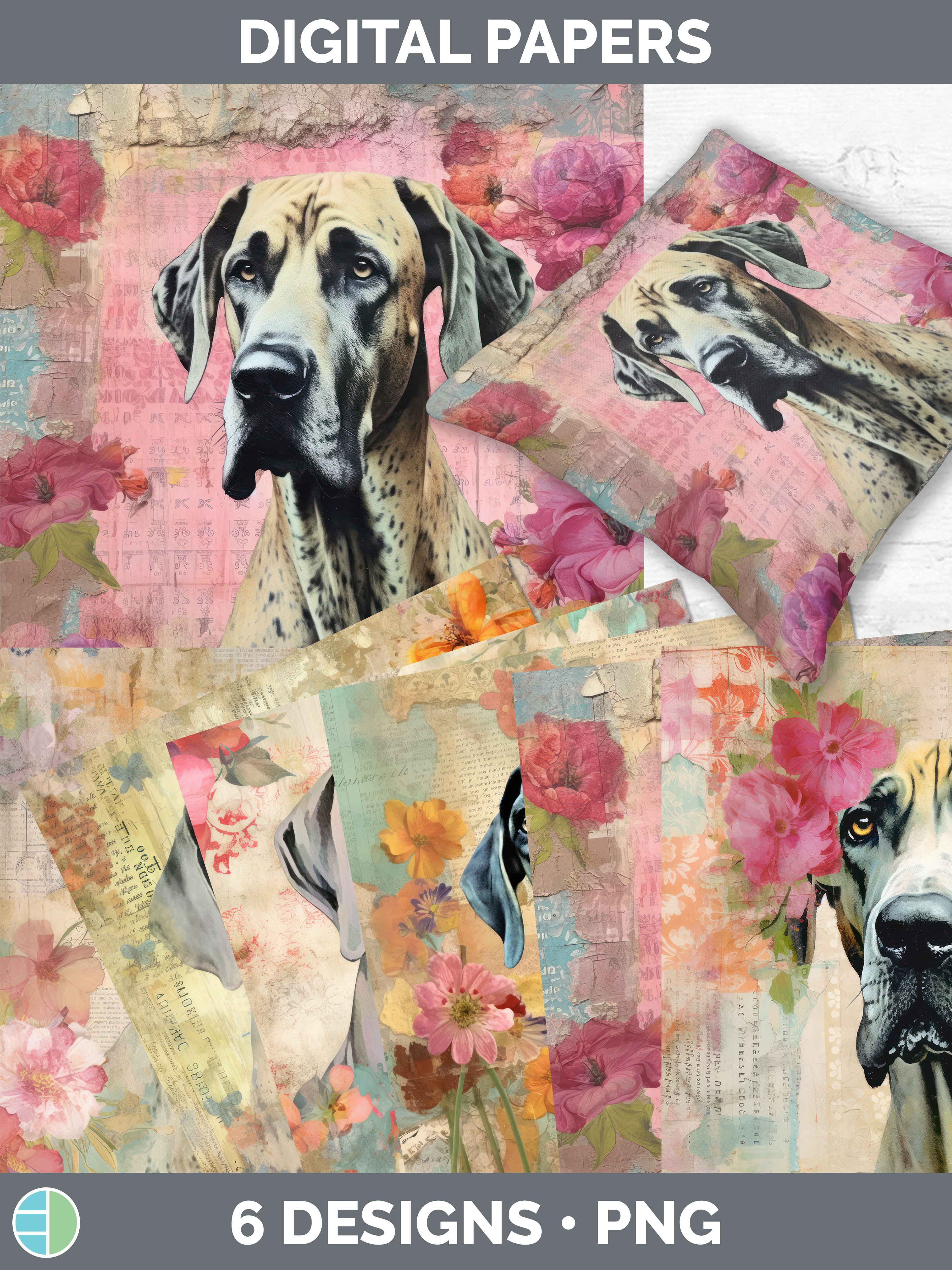 Vintage Great Dane Dog Paper Backgrounds | Digital Scrapbook