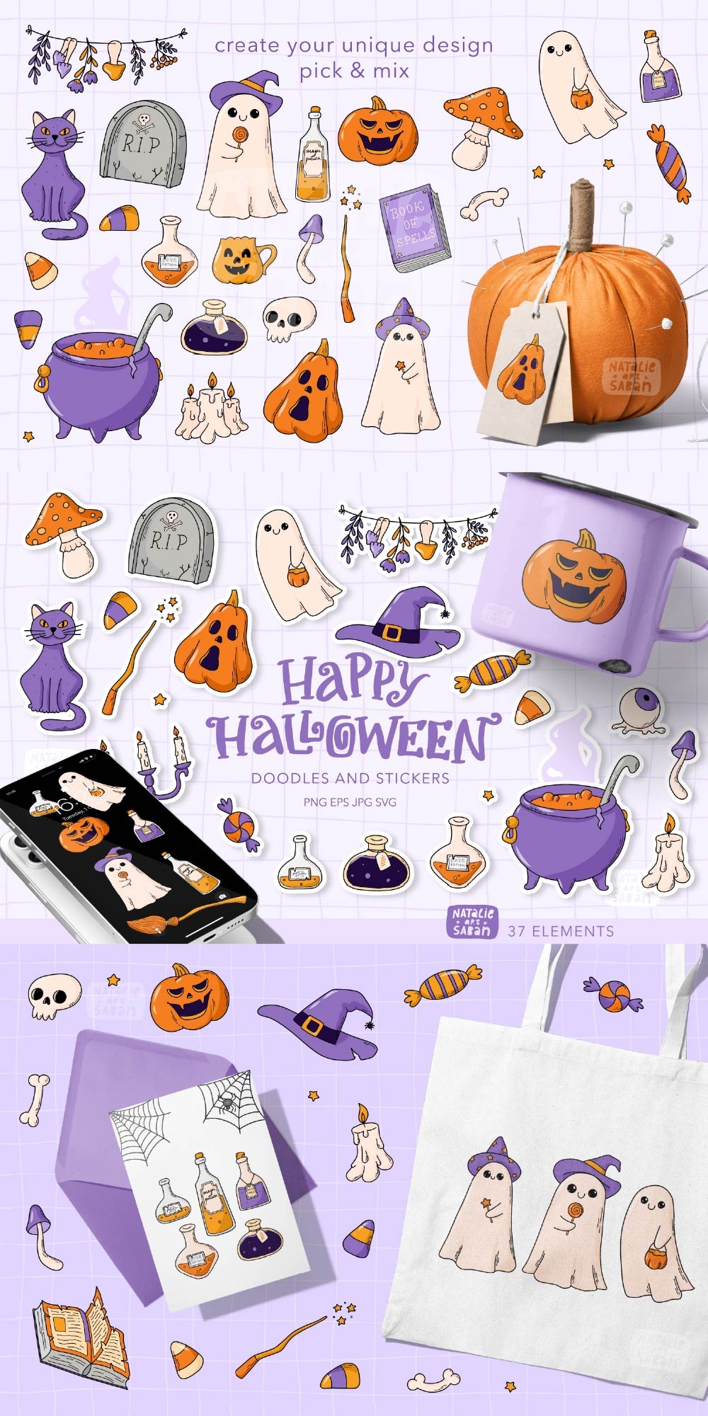 37 HALLOWEEN DOODLES | EPS JPG SVG PNG