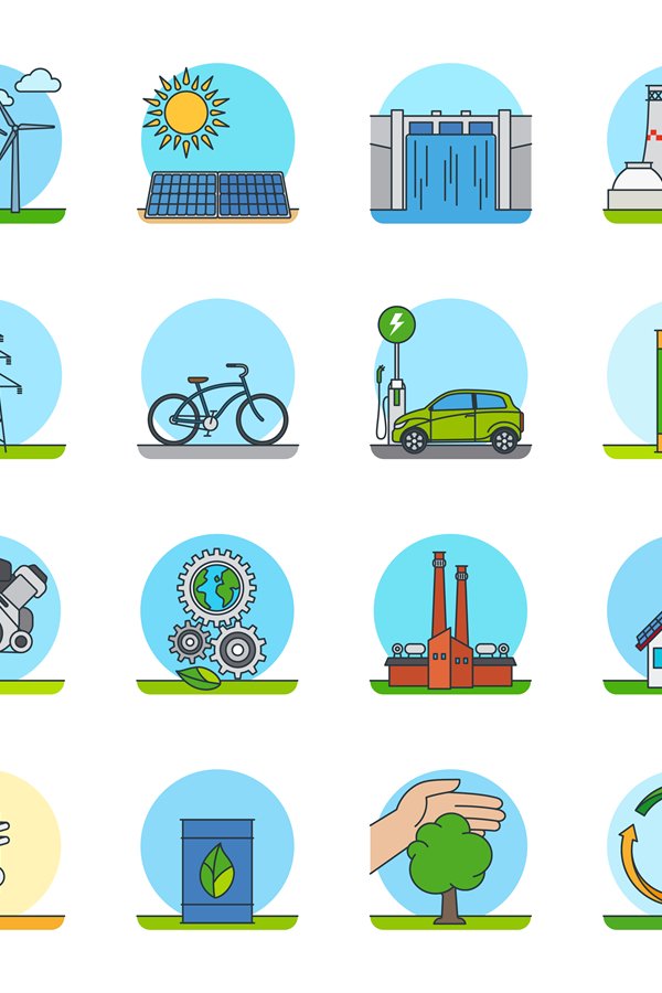Green energy color line icons