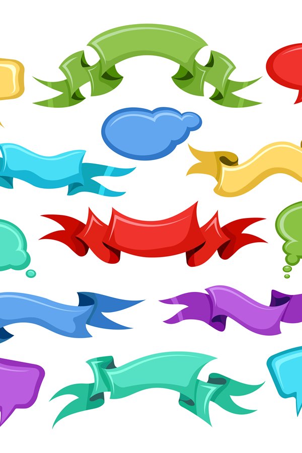 Cartoon ribbons and comic speech bubbles