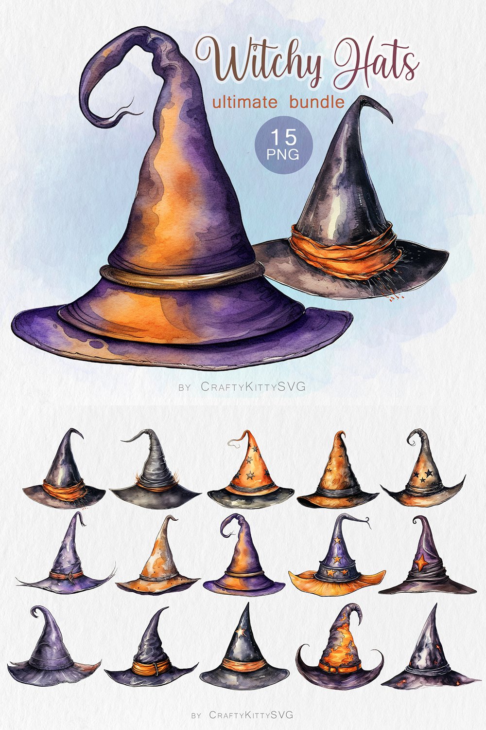Witch Hat Clipart bundle, Watercolor Witch Hat Clip Art