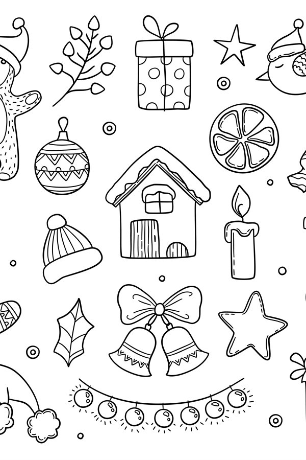 Christmas doodles. Winter season xmas characters animals cut