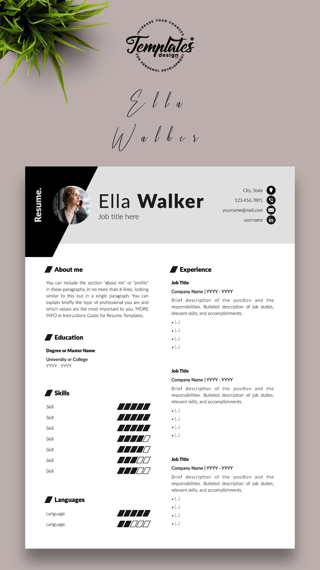 Creative Resume CV Template for Word & Pages Ella Walker