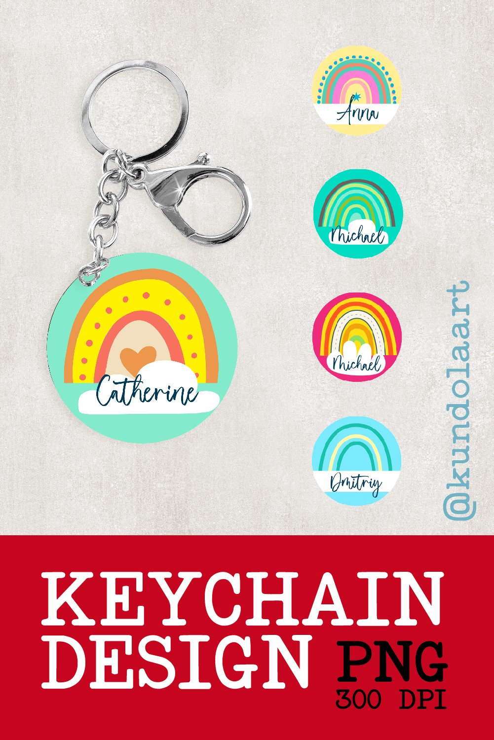 Monograms Keychain Sublimation Rainbow Design, Key ring
