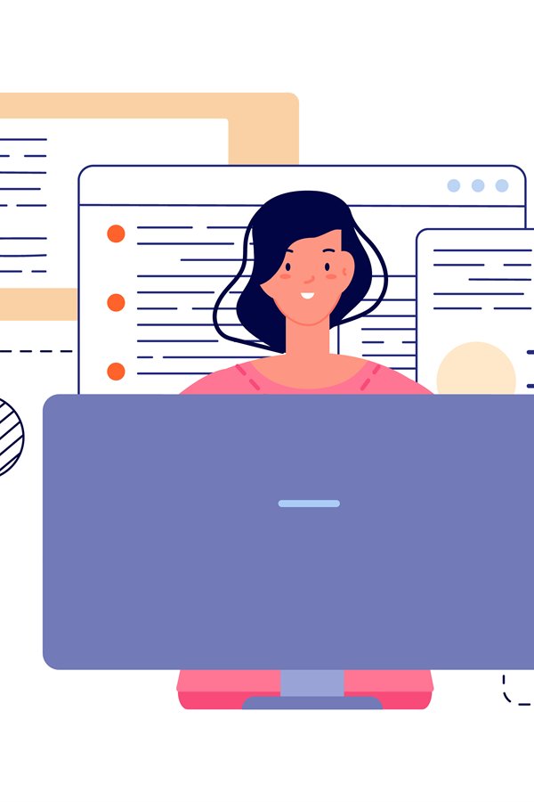 Girl programmer character. Woman writer, blogger or site dev