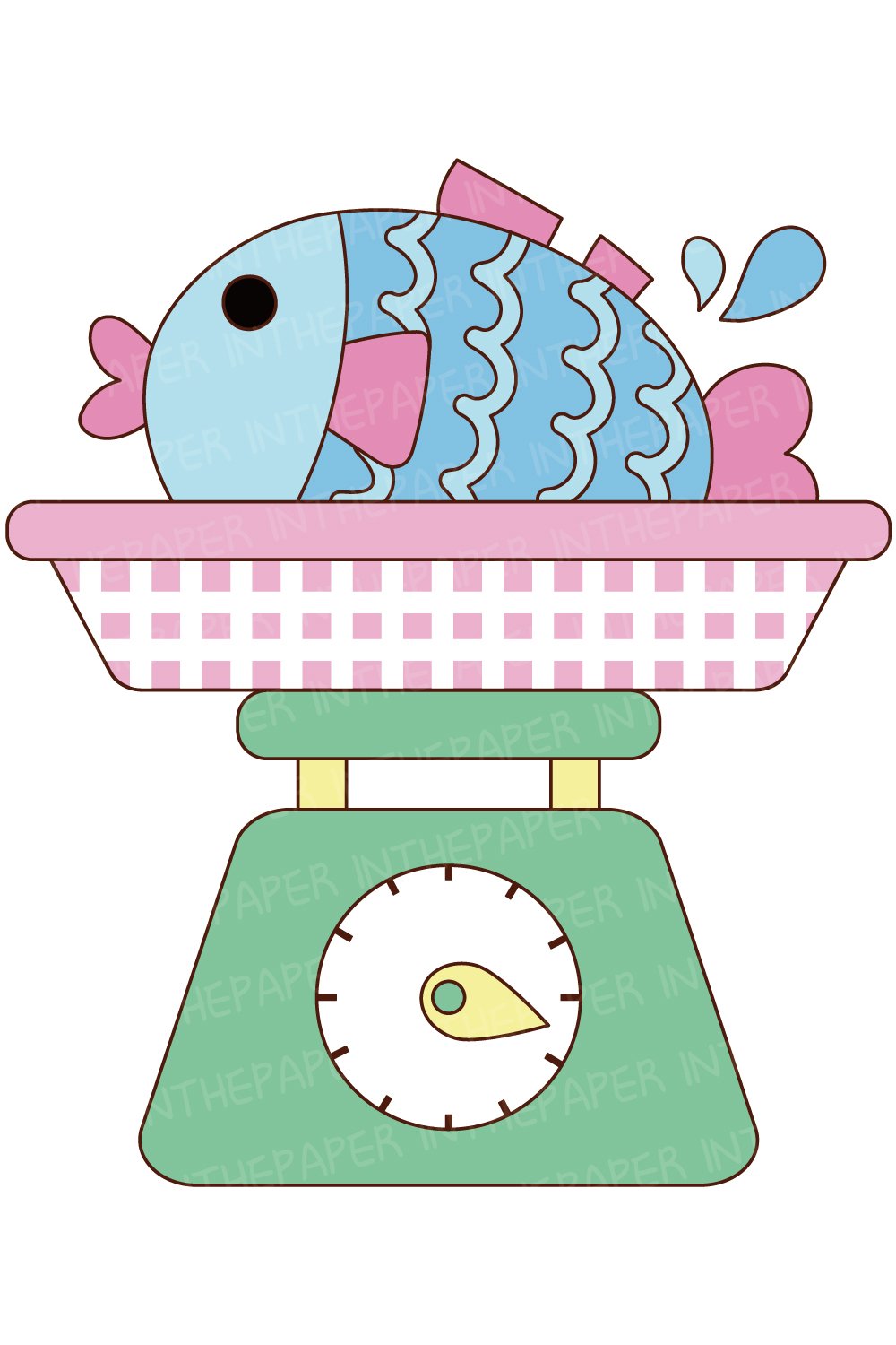 Fish in a basket being weighed on scales | SVG Cute Clip art