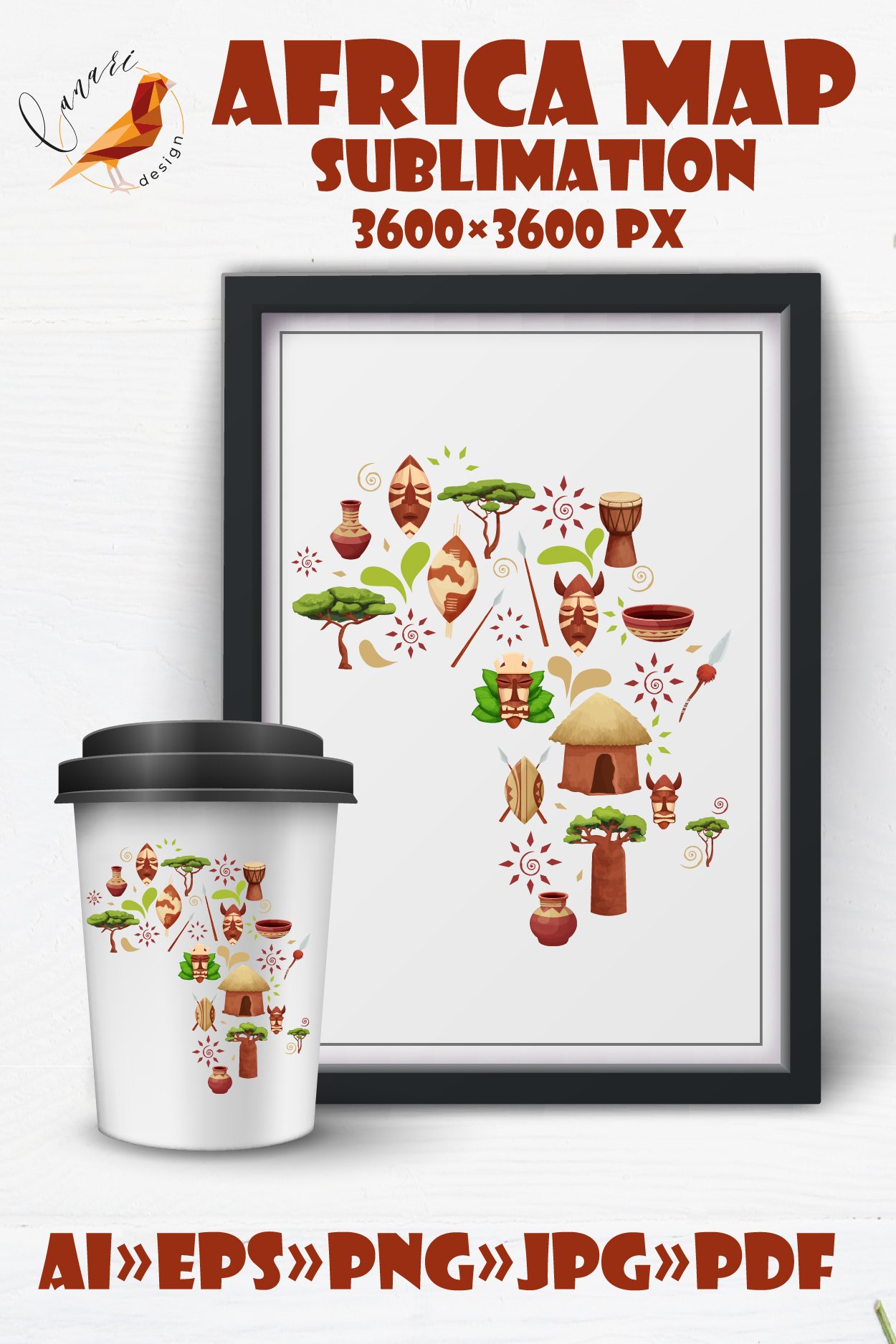 Africa Map Tribal Objects Sublimation design PNG EPS AI