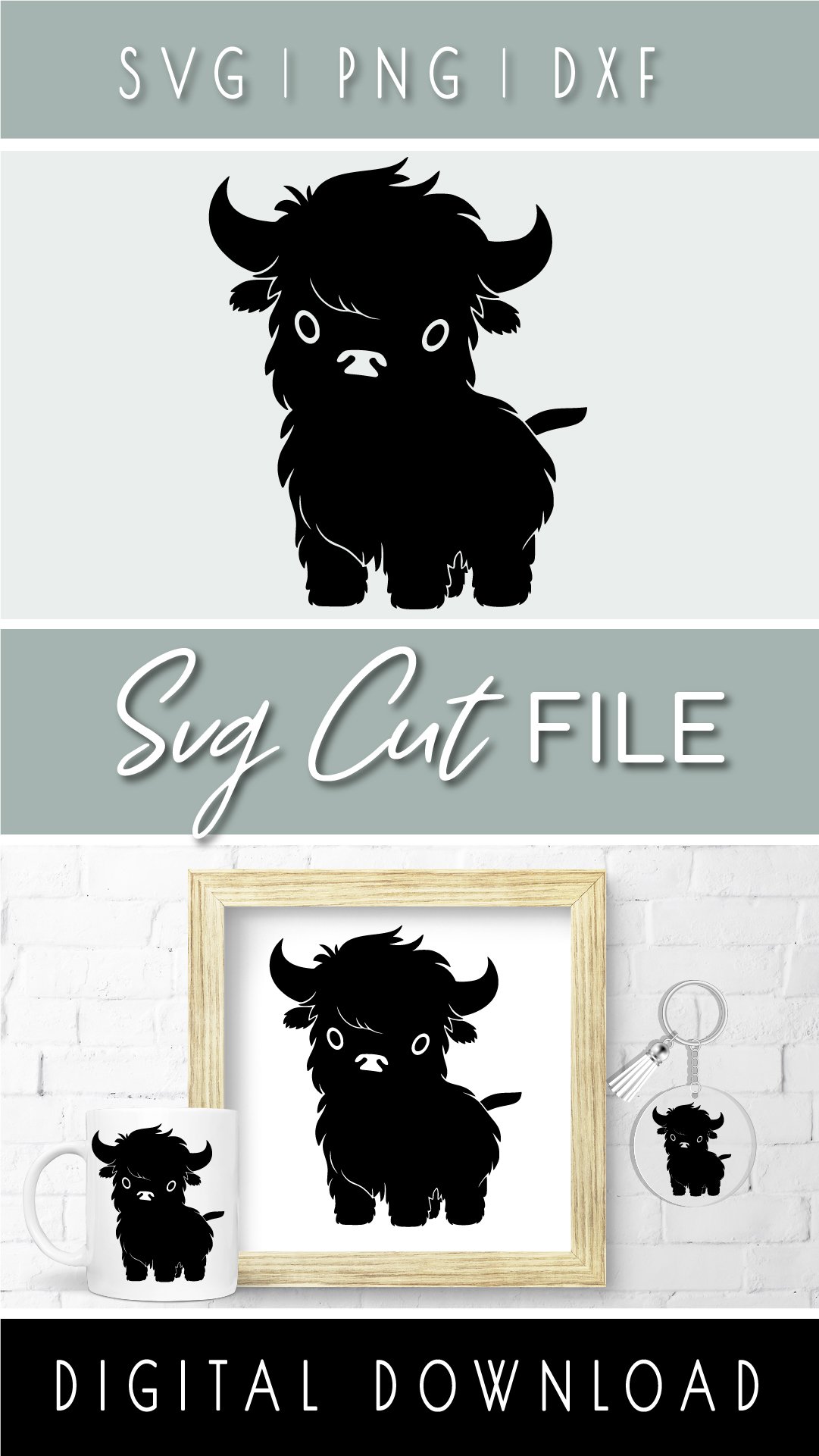 Cute Highland Cow SVG File For Cricut Baby Cow