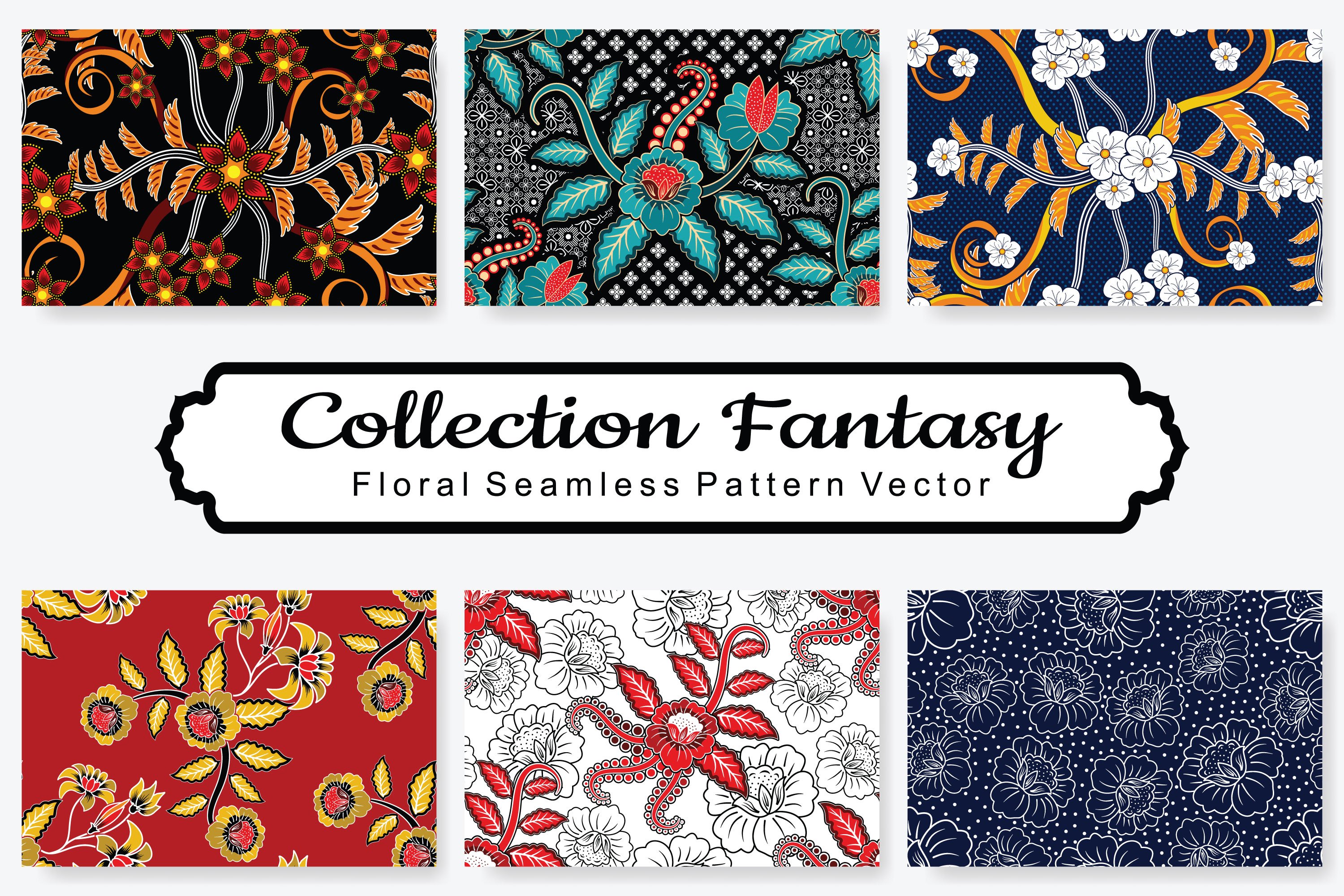 Set Of Fantasy Floral Vector Pattern Vol.4