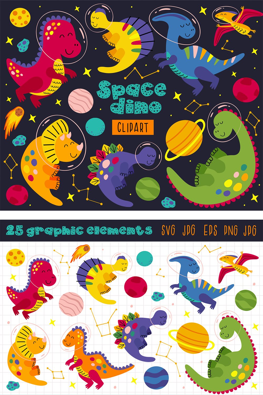 Dinosaurs in space Clip Art, Dinosaur Clipart, (3277108)