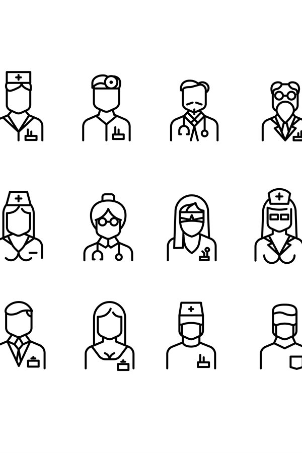 Doctor icons, nurse symbols, medical professionals vector av