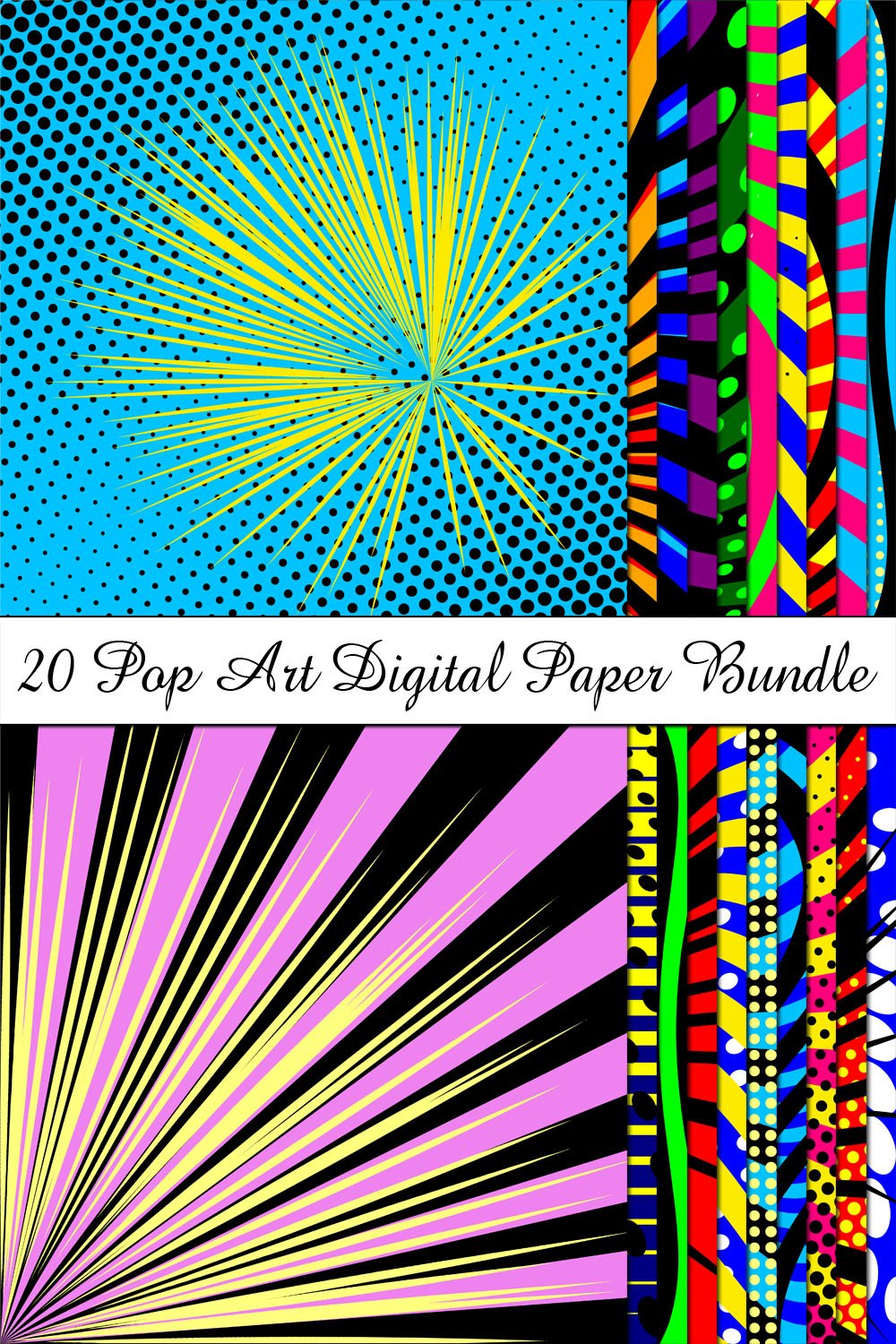 Pop Art Digital Scrapbook Paper Abstract Background Bundle