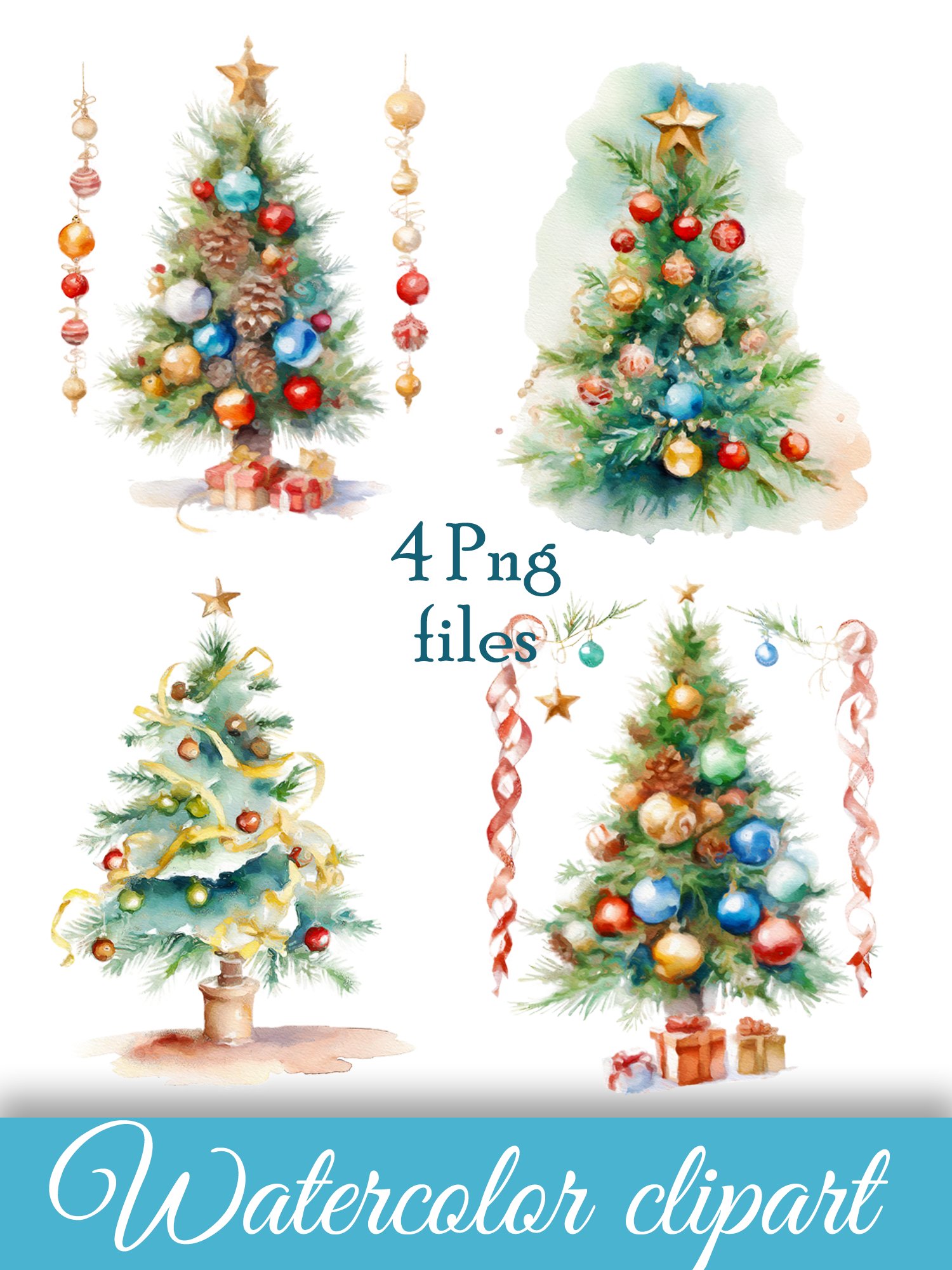 Christmas Tree Sublimation Watercolor Clipart / 4 (3041956)