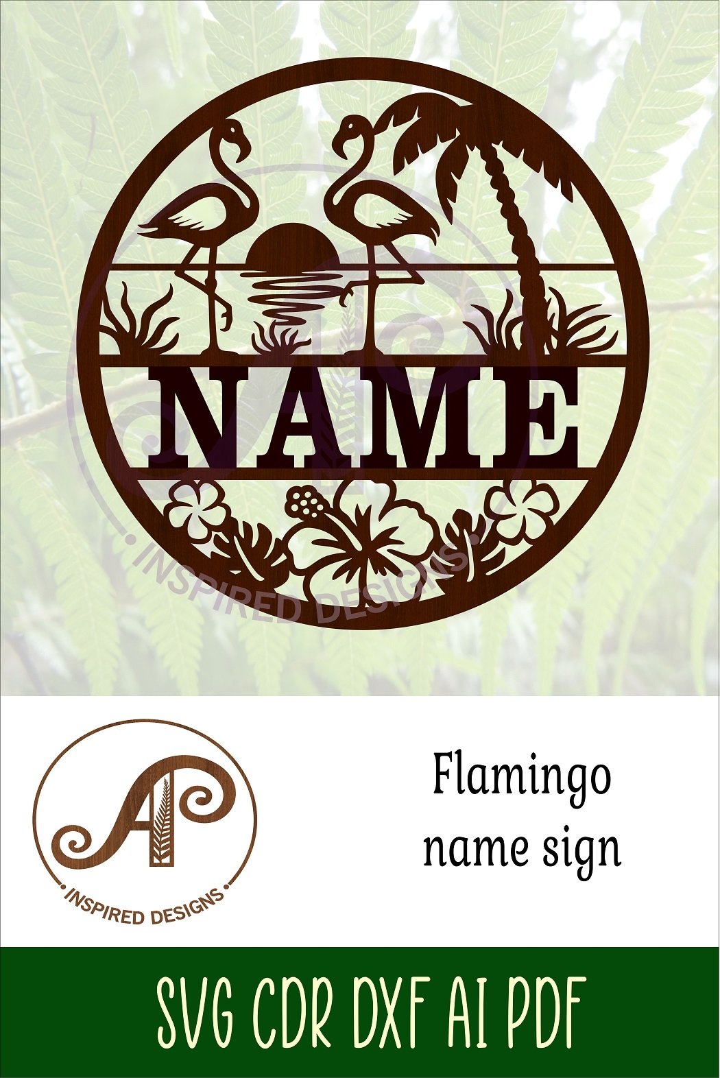 Flamingo name sign svg laser cut template