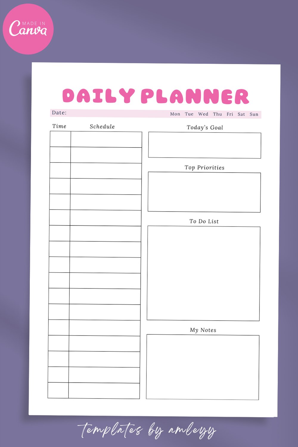 Editable Daily Planner Template