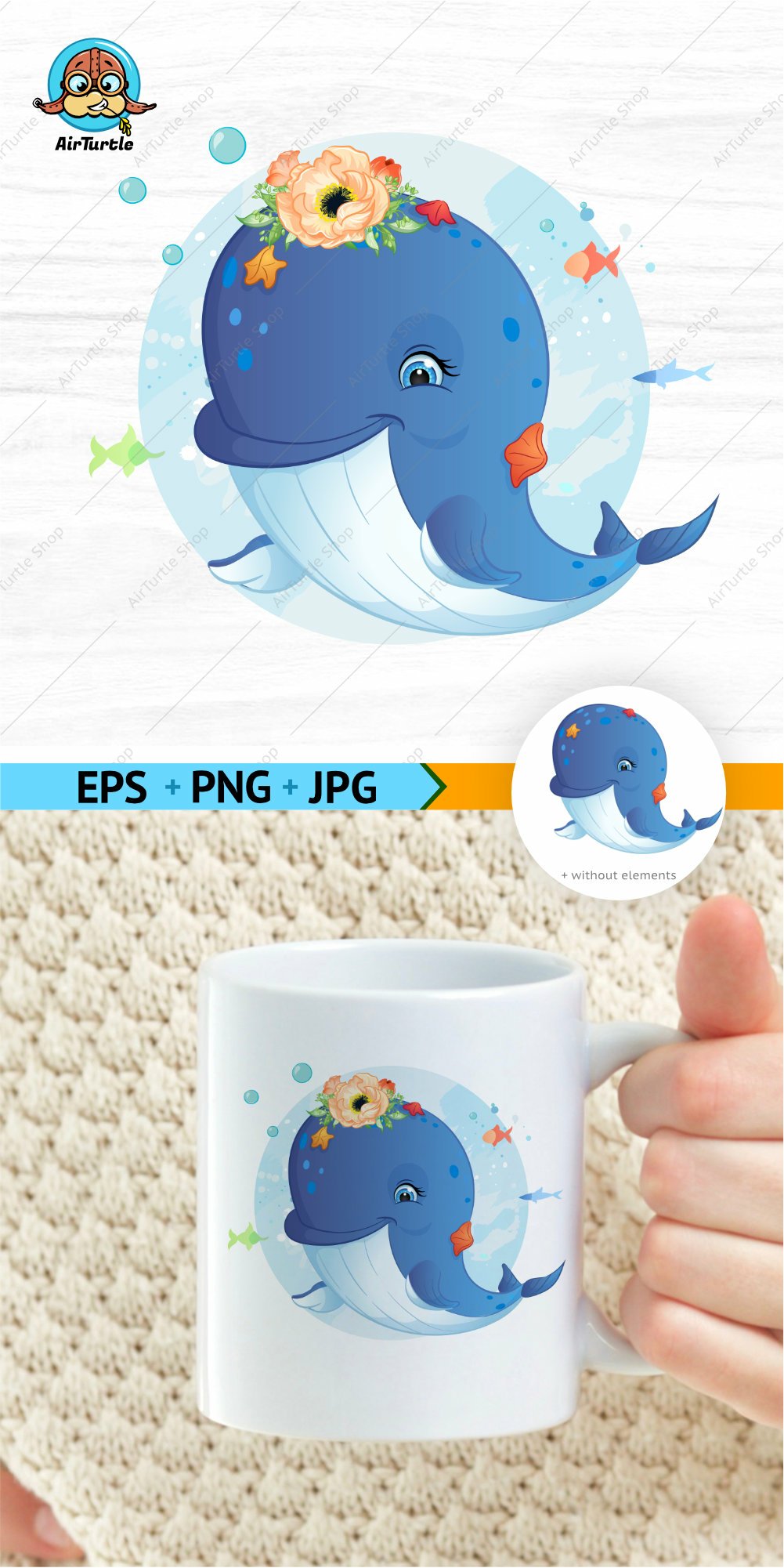 Cute Whale Clipart | Cartoon Ocean Baby Animals Clipart PNG