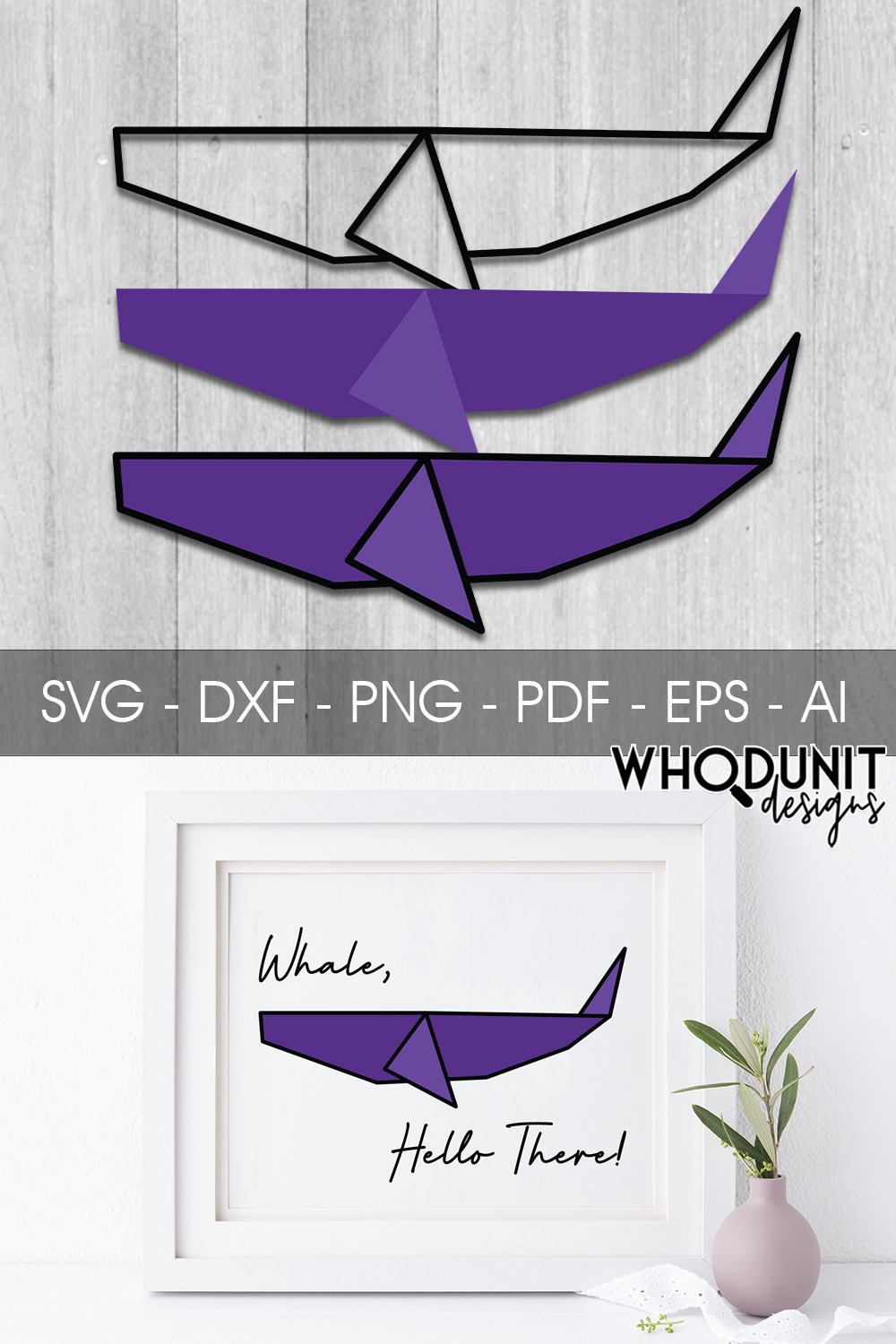 Origami SVG | Geometric Whale cut file