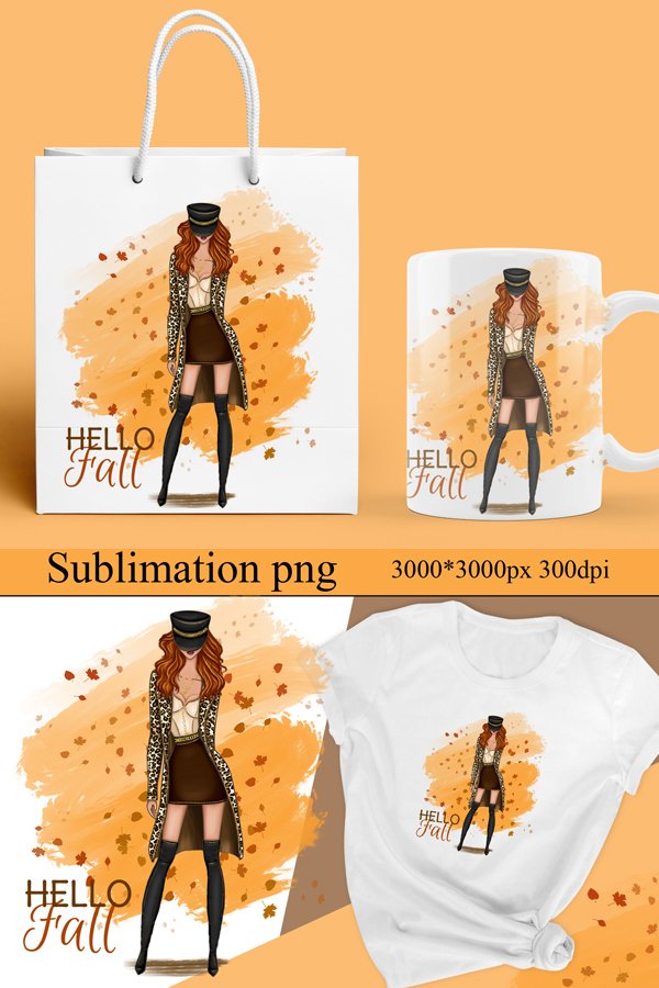 Hello Fall sublimation designs, Autumn girl png (1456762)