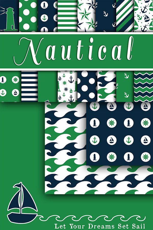 Green and Navy Nautical Designs Digital Paper