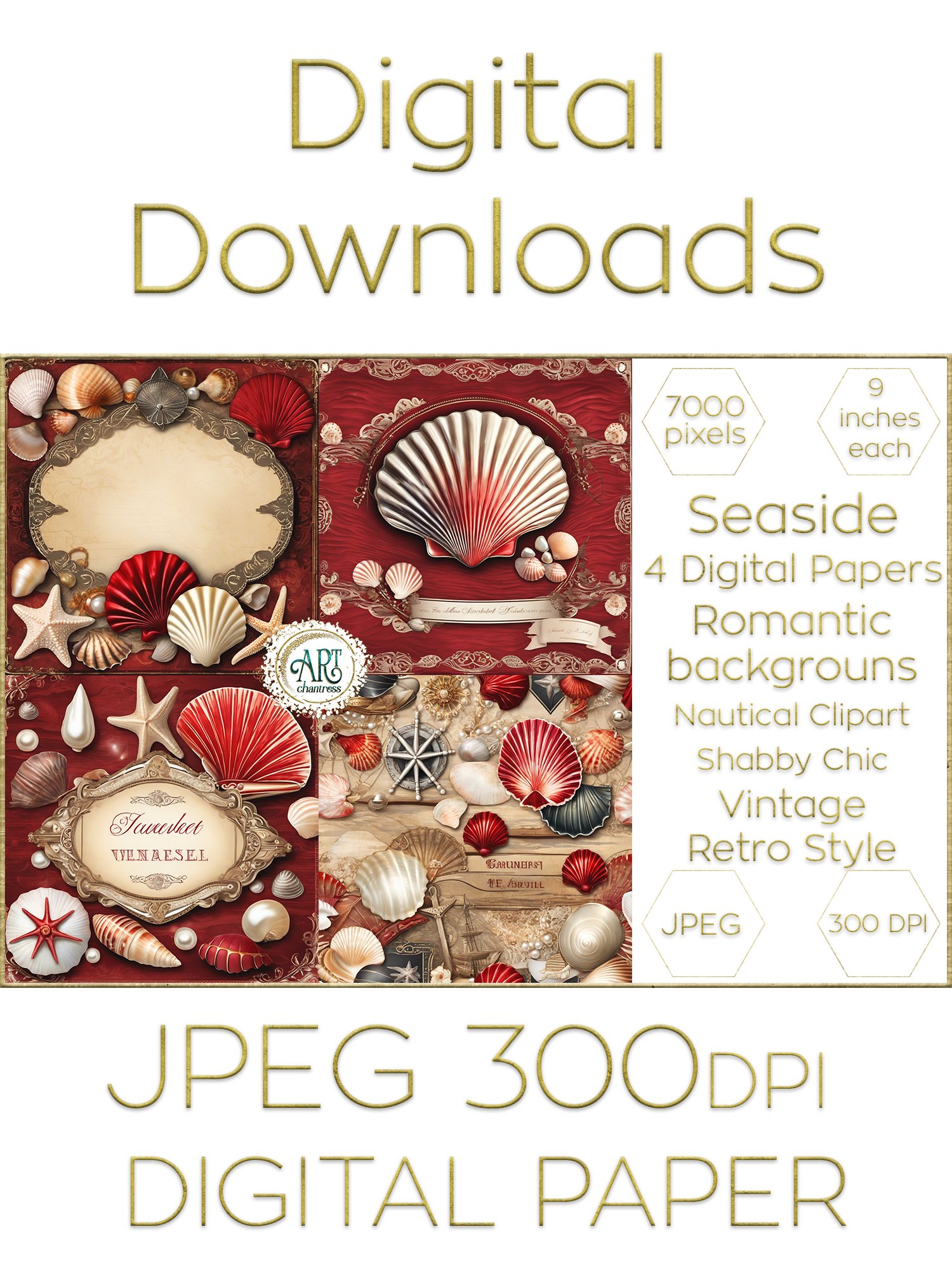 Vintage Cosy Beach Seaside Romantic Digital Papers (3972117)