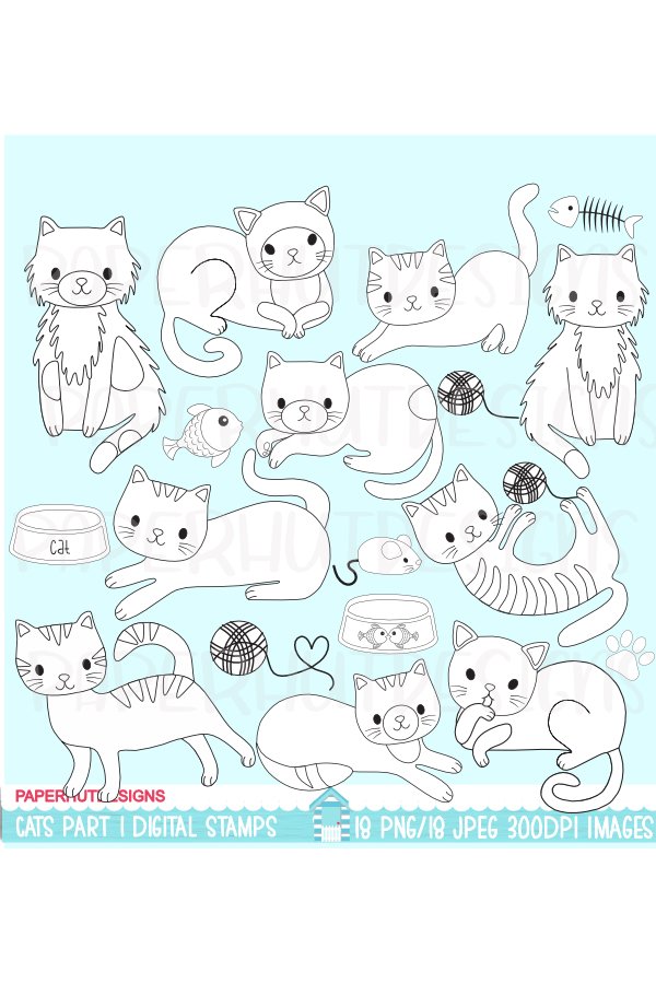 Cat Digital Stamps|Kitten Digital Stamps|Cat (709100)