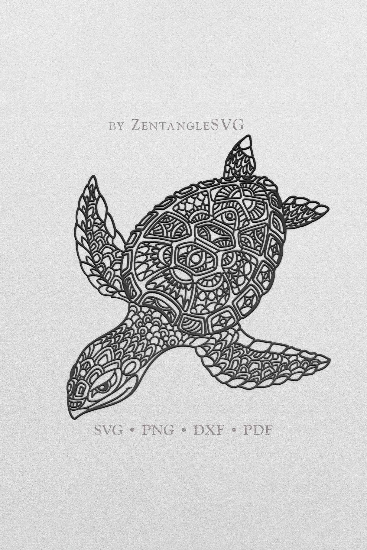 Sea Turtle SVG DXF cut files, Mandala Zentangle Design