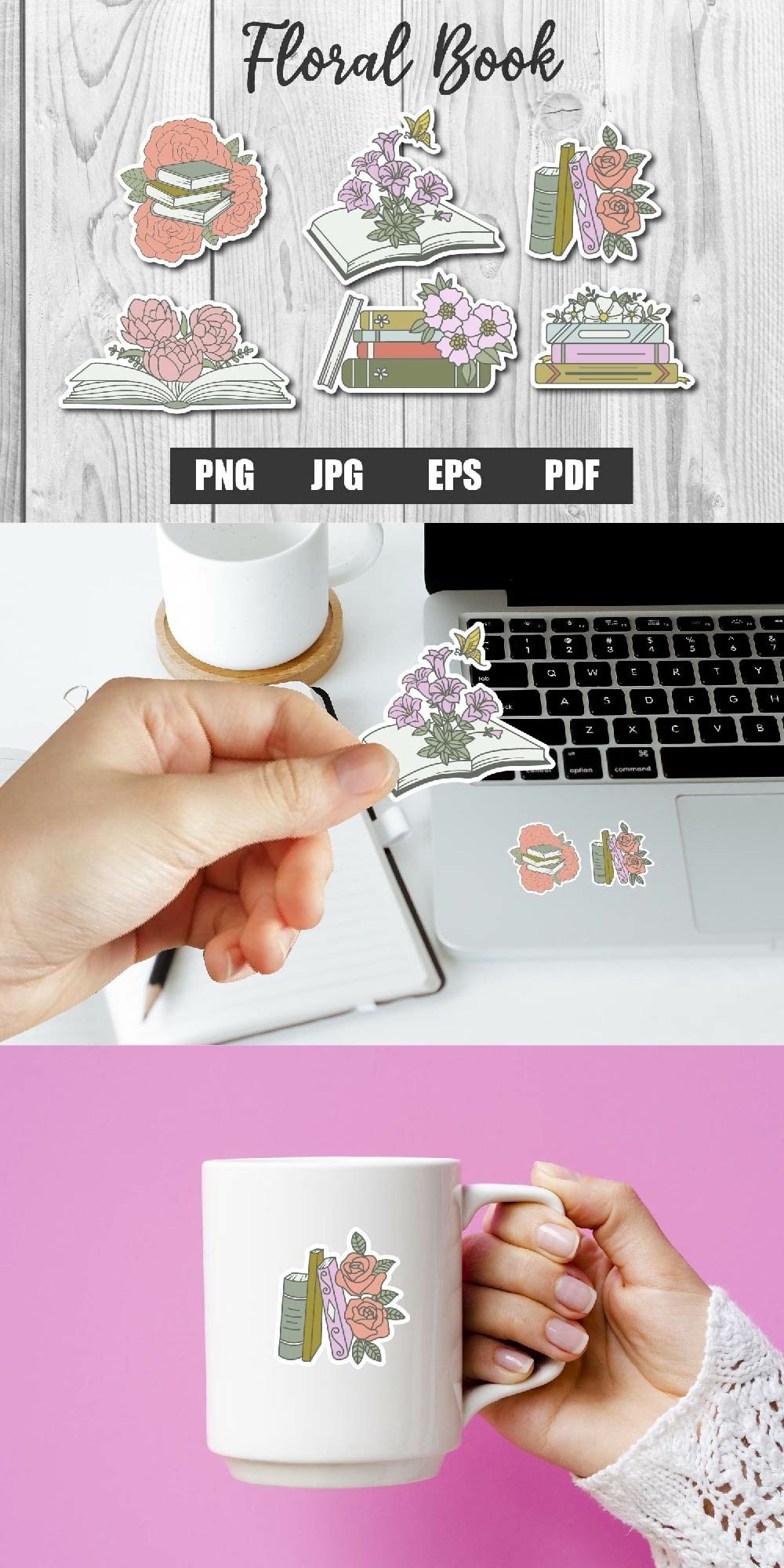 Floral Book sticker printable