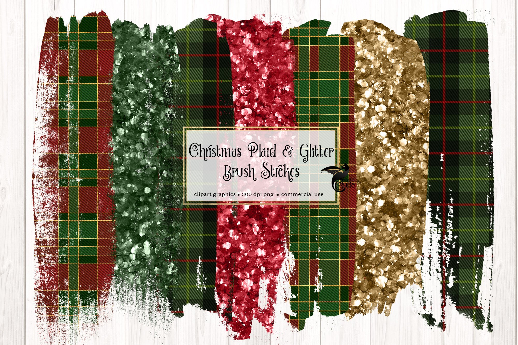 Christmas Plaid and Glitter Brush Strokes PNG