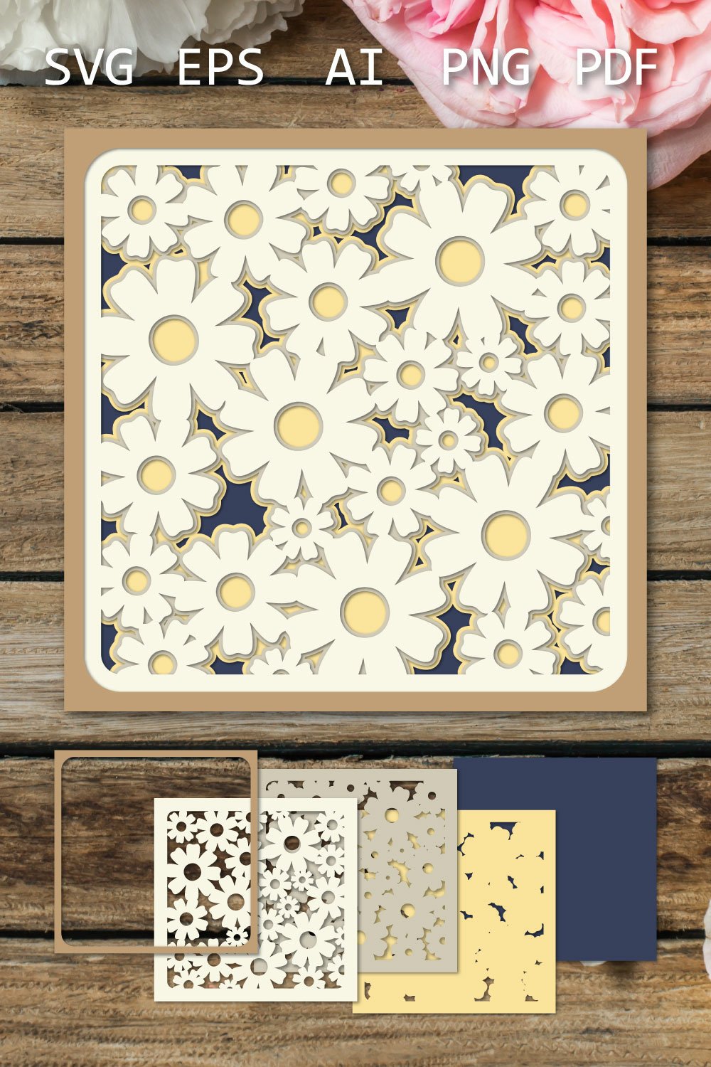 3D Flowers Layered paper cut template | Shadow box cricut