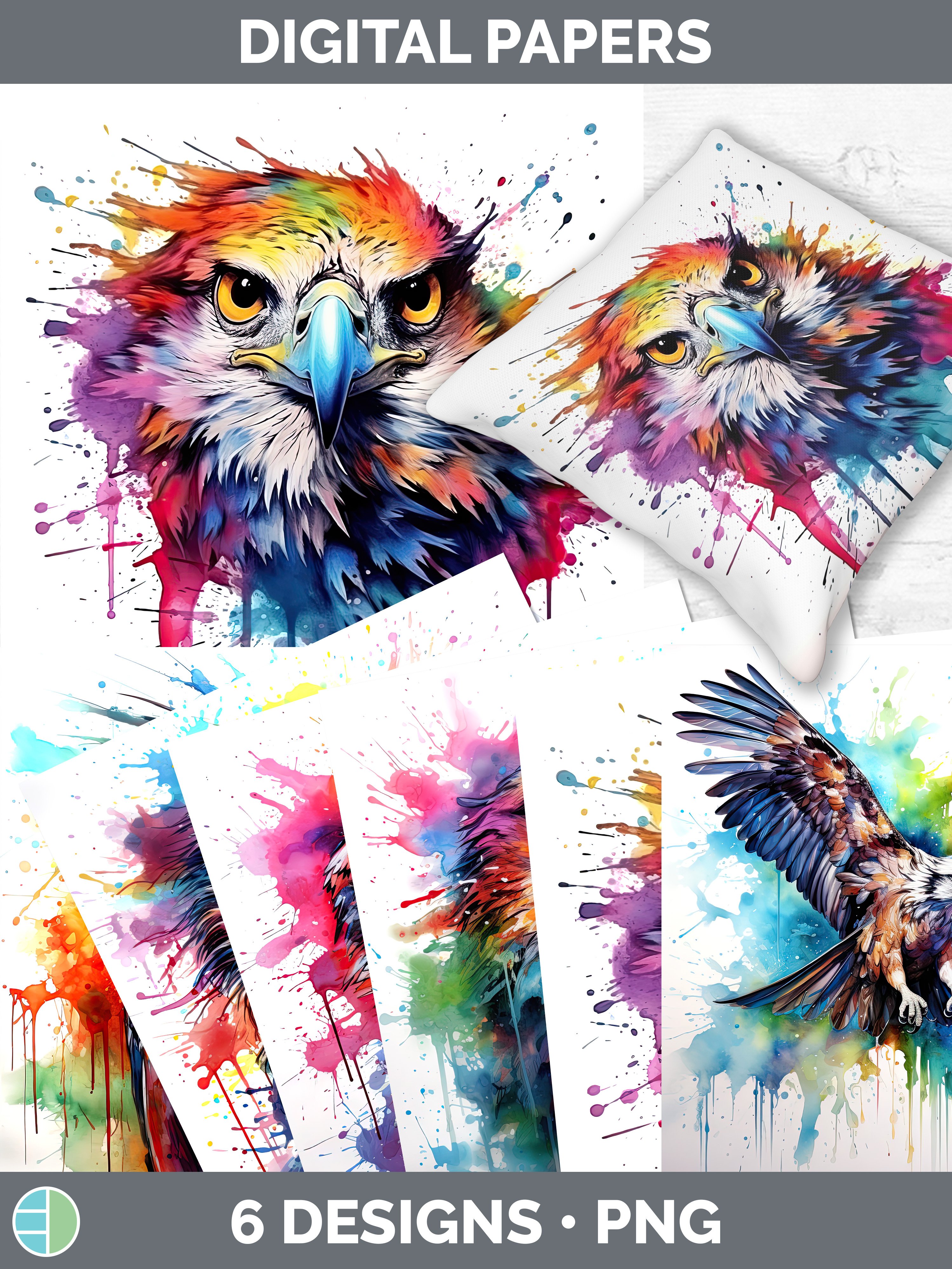 Rainbow Osprey Bird Paper Backgrounds | Digital Scrapbook Pa