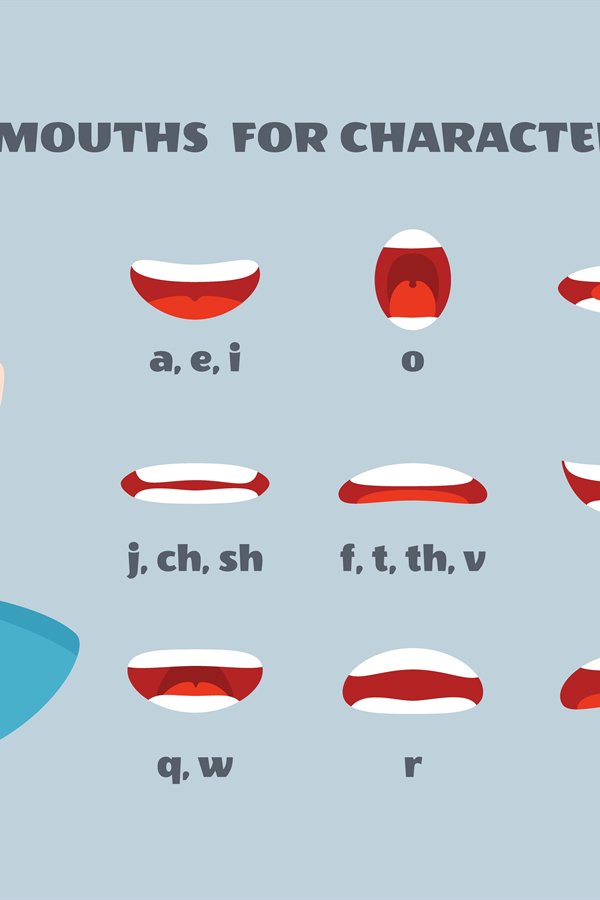 Mouth sync. Male face with lips talking expression set. Arti