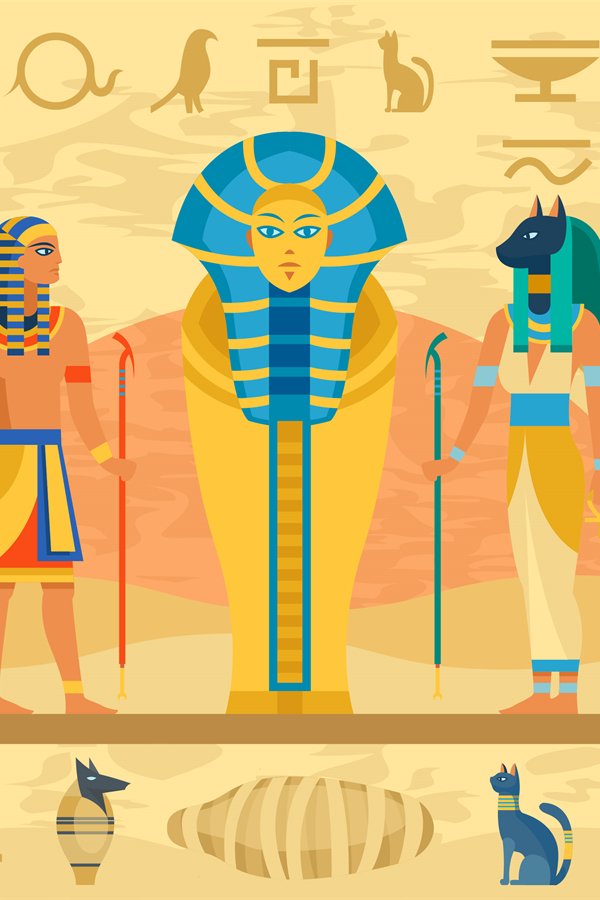Ancient Egypt. Egyptian mythology storyline, hieroglyphic fr