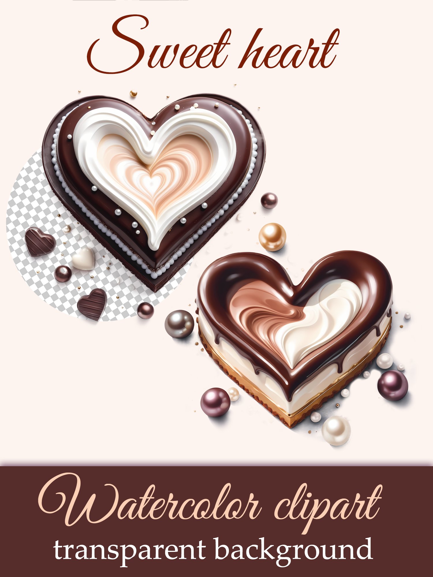 Watercolor exquisite clipart of heart perfect for birthdays