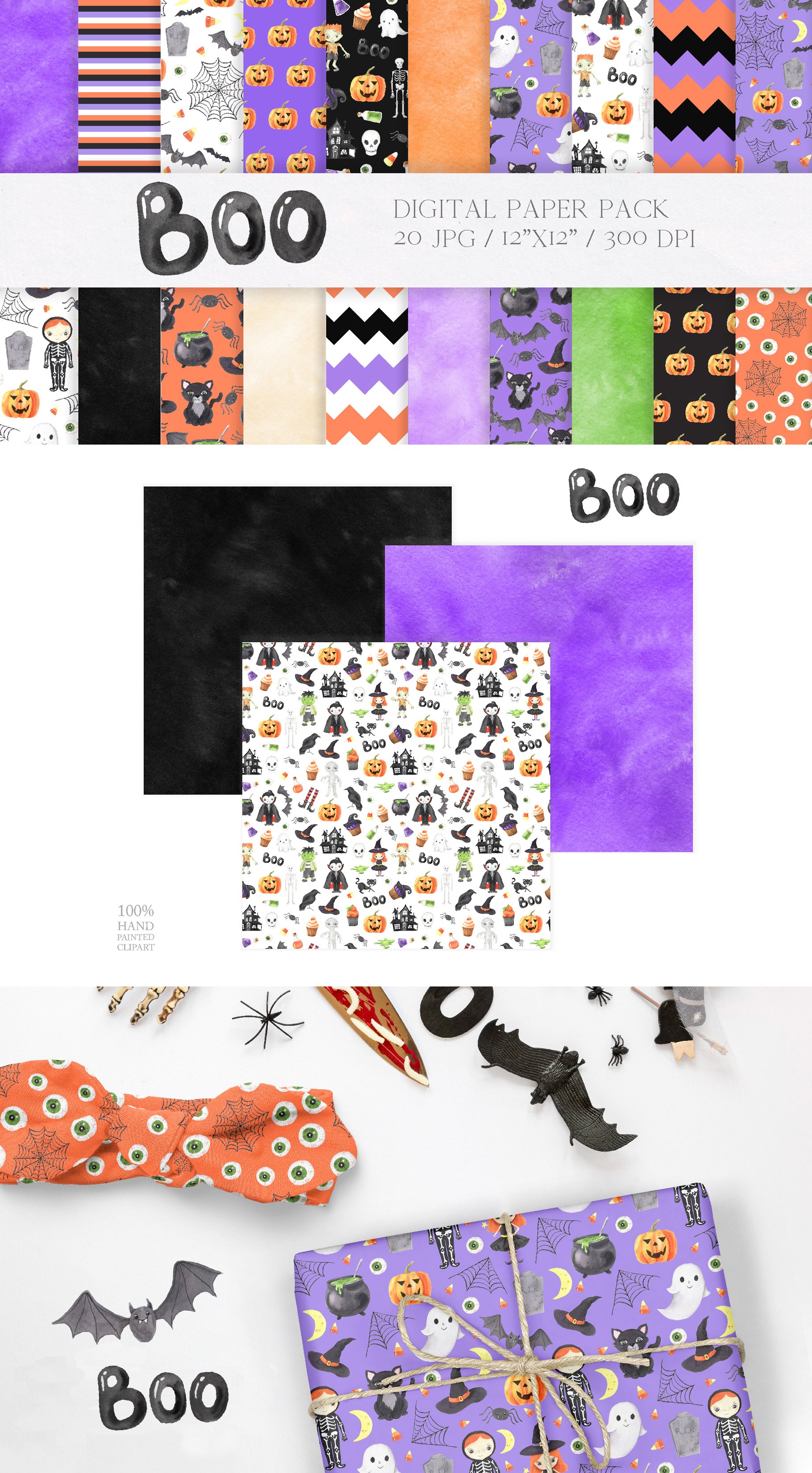 Watercolor Halloween Digital Papers Pack