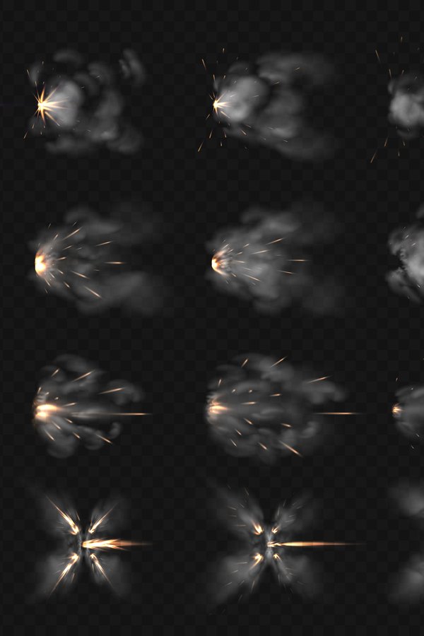 Gun flash effects. Realistic special effects steps of smoke