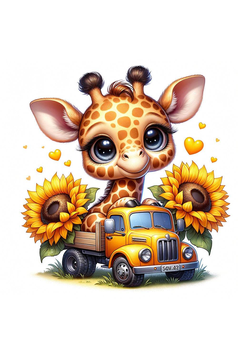 Cute Giraffe with Sunflowers JPG File (3550472)